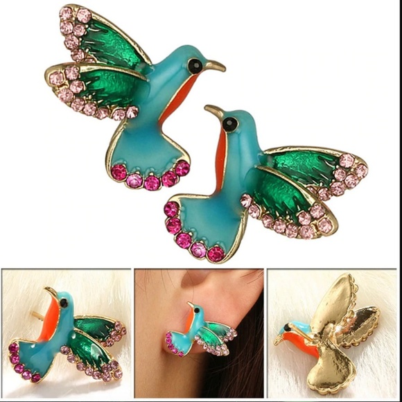 Jewelry | Tropical Colorful Hummingbird Enamel Stud Earrings | Poshmark